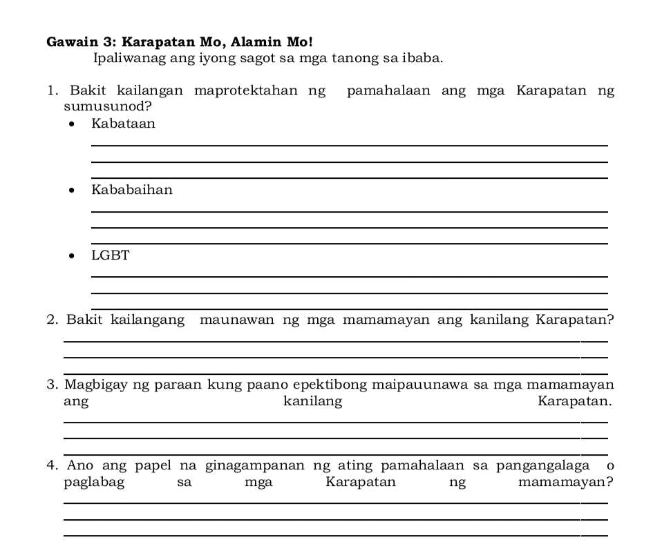 Gawain 3 Karapatan Mo Alamin Mo Ipaliwanag | StudyX