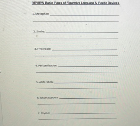 REVIEW Basic Types of Figurative Language | StudyX