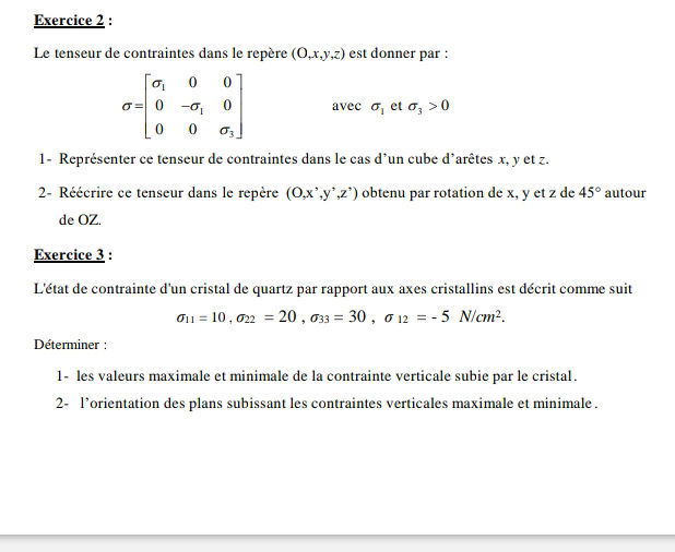 Exercice 2 Le tenseur de contraintes dans le | StudyX