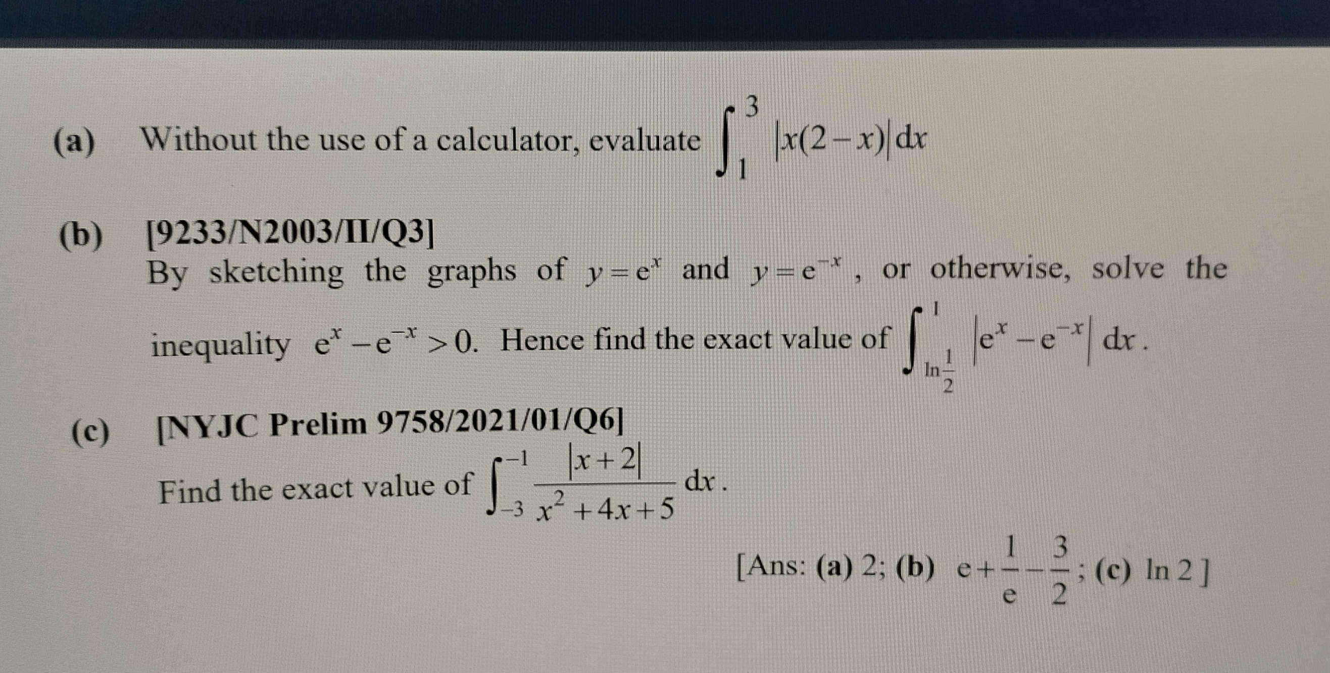(a) Without the use of a calculator evaluate | StudyX