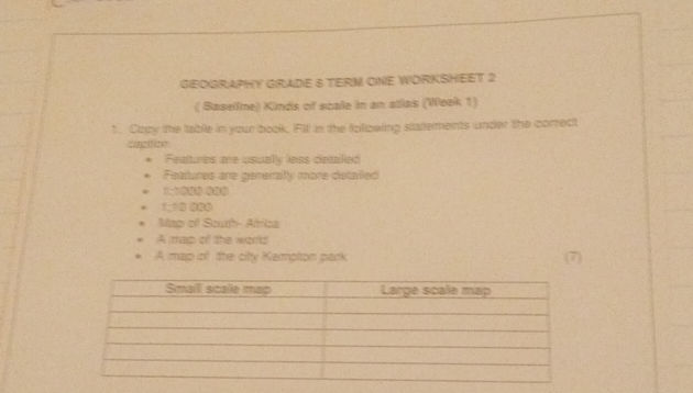 GEOGRAPHY GRADE 5 TERM ONE WORKSHEET 2 | StudyX