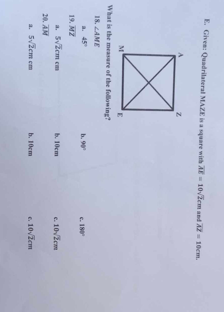 E Given Quadrilateral MAZE is a square with | StudyX