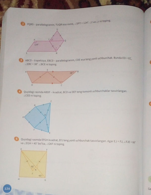 1 PQRS - parallelogramm TUQR esa romb SPT = | StudyX