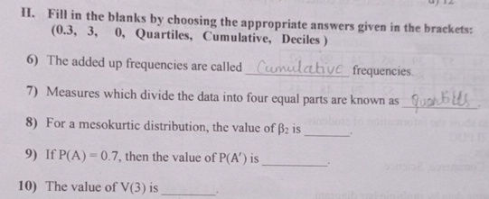 II Fill in the blanks by choosing the | StudyX