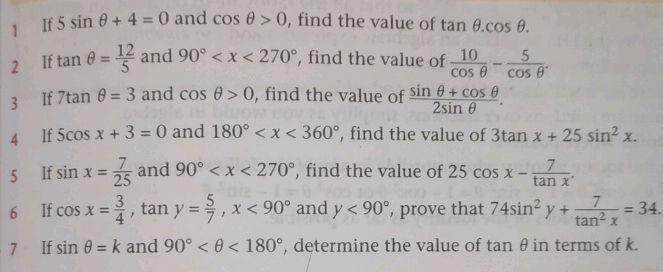 1 If 5 sin + 4 = 0 and cos 0 find the | StudyX