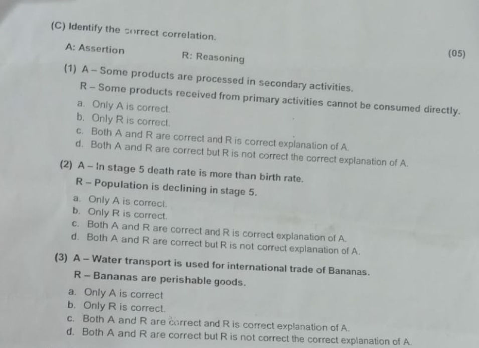 (C) Identify the correct correlation A | StudyX