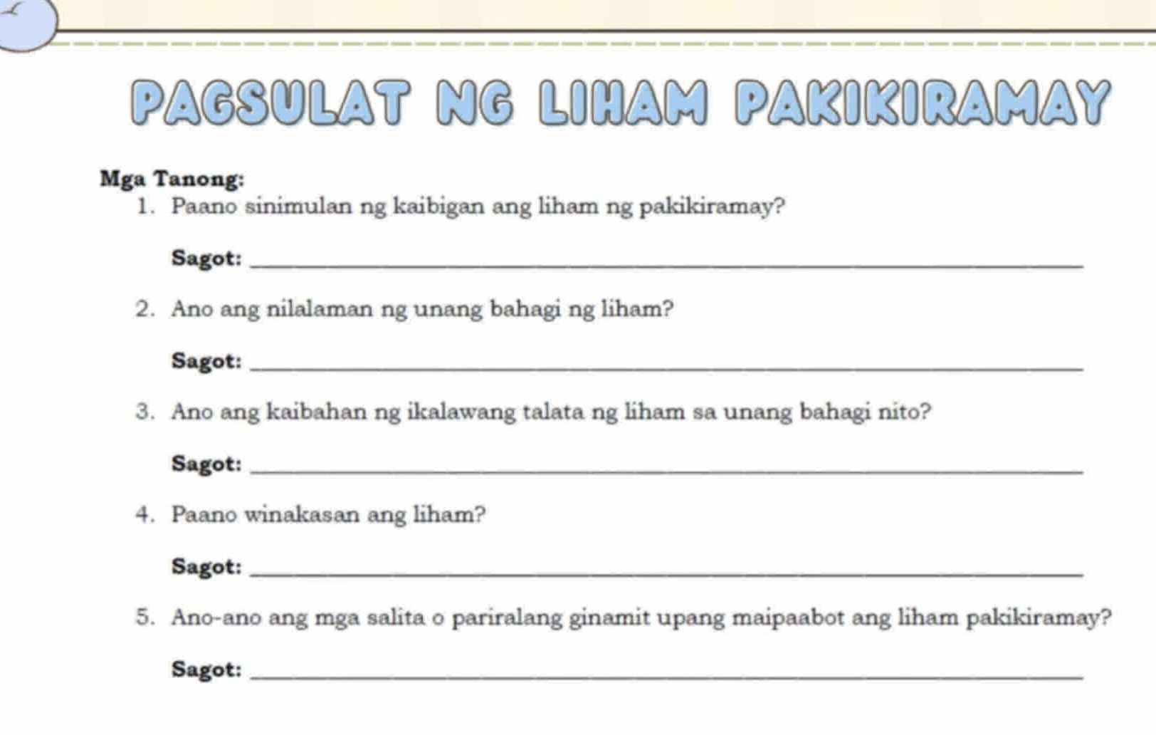 PAGSULAT NG LIHAM PAKIKIRAMAY Mga Tanong 1 | StudyX