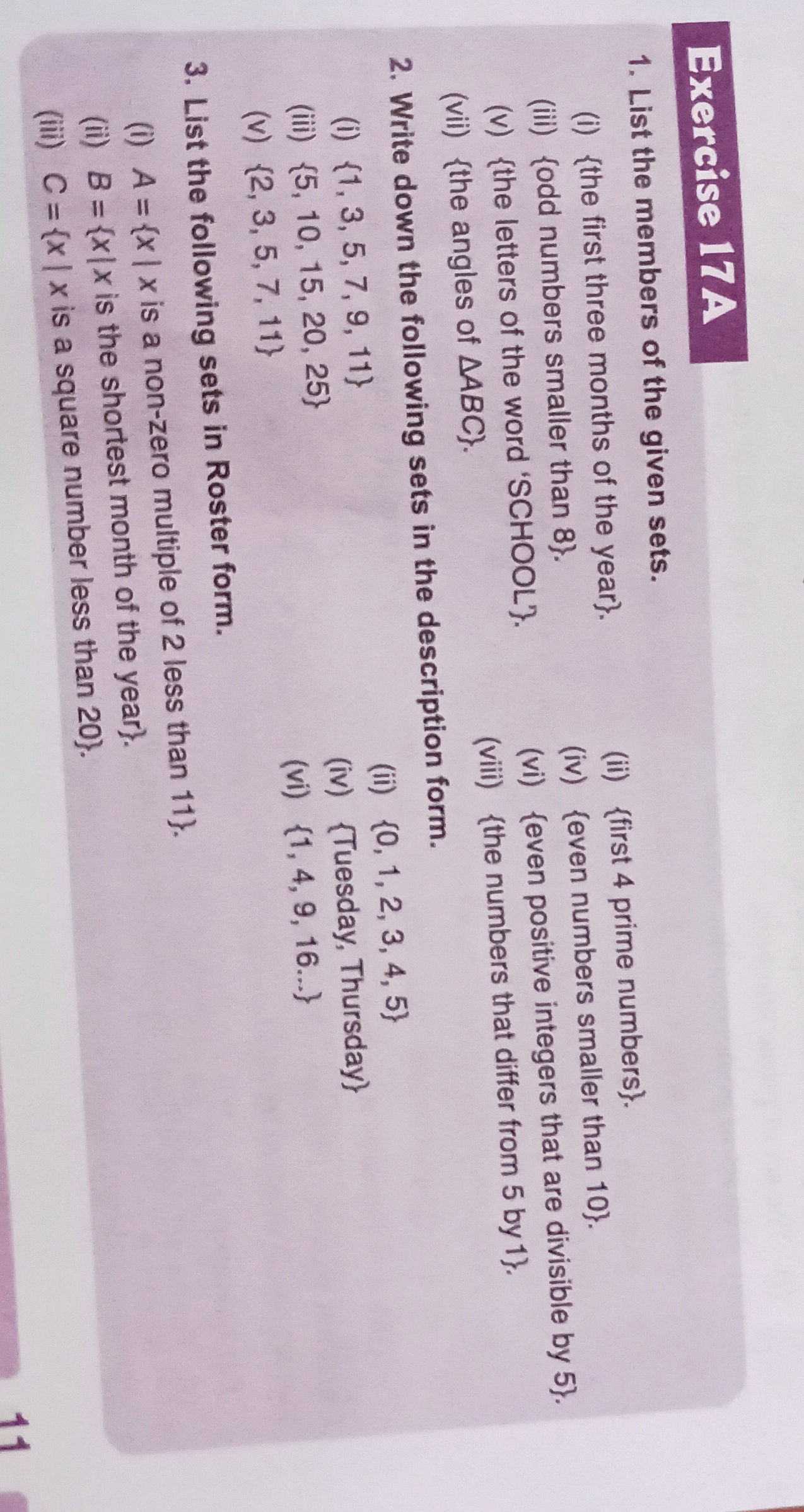 Exercise 17A 1 List the members of the given | StudyX