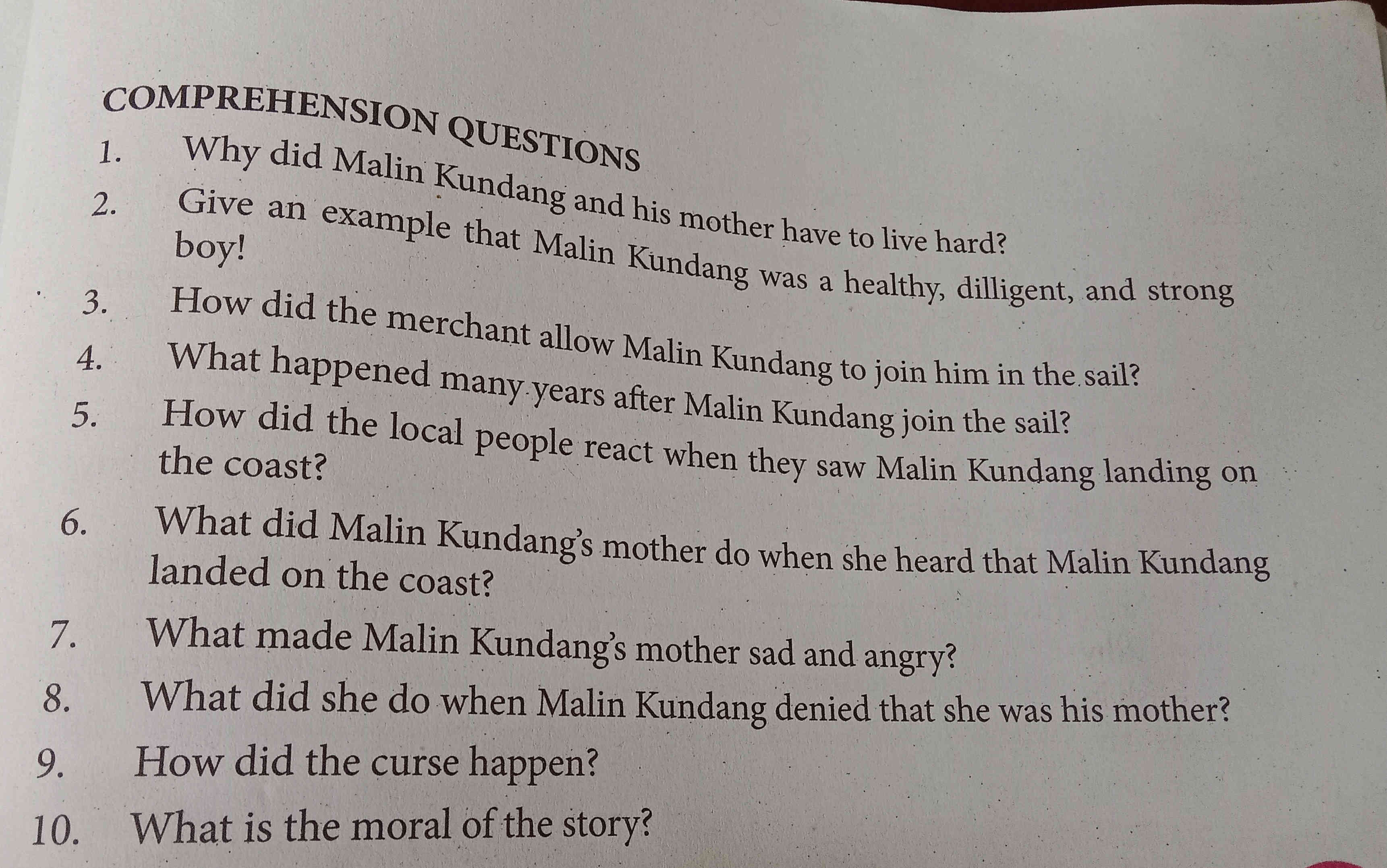 COMPREHENSION QUESTIONS 1 Why did Malin | StudyX