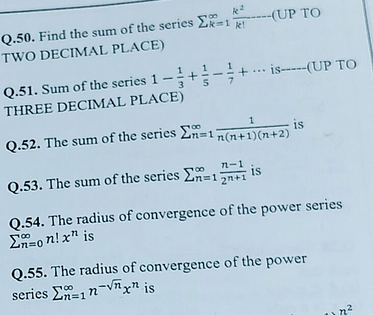 Q50 Find the sum of the series k=1 k2k-(UP | StudyX