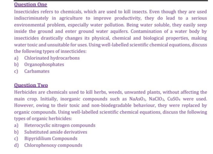 Question One Insecticides refers to | StudyX