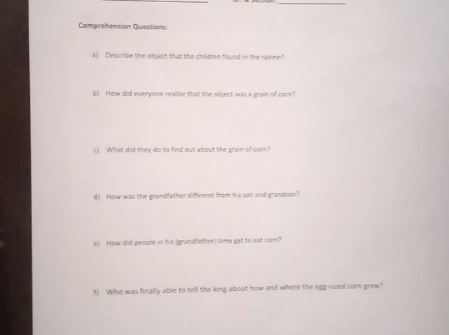 Comprehension Questions a) Describe the | StudyX