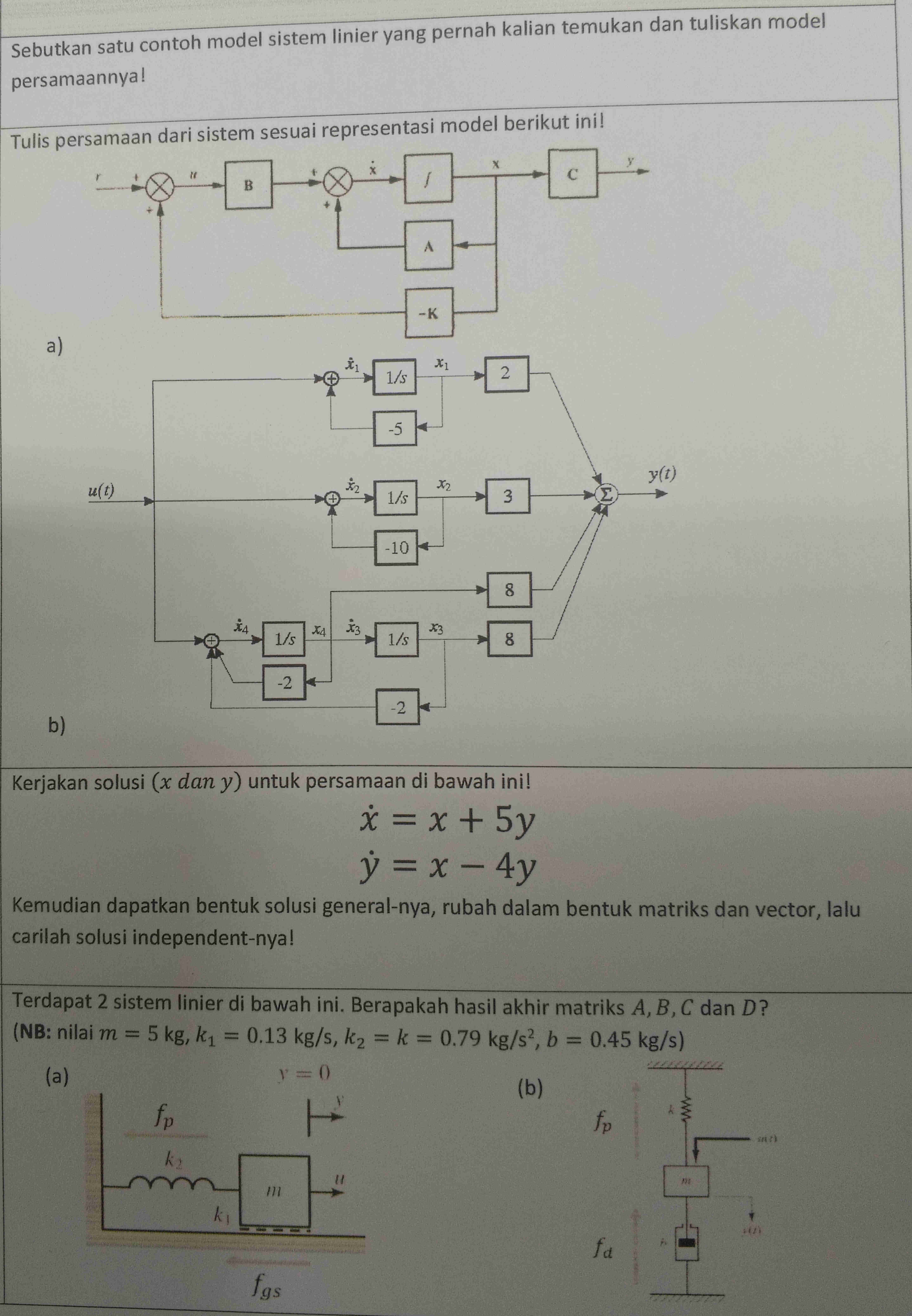 Sebutkan satu contoh model sistem linier | StudyX