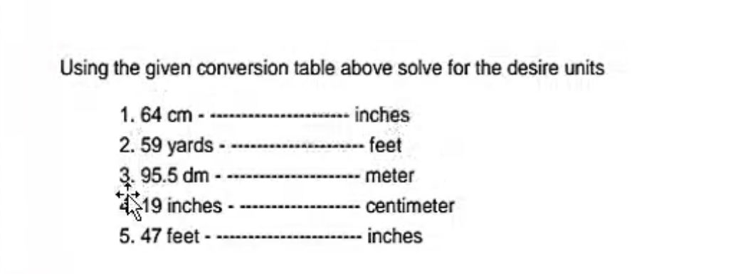 Using the given conversion table above solve | StudyX