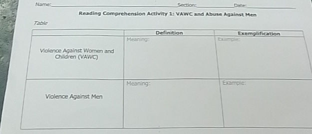 Reading Comprehension Activity 1 VAWC and | StudyX