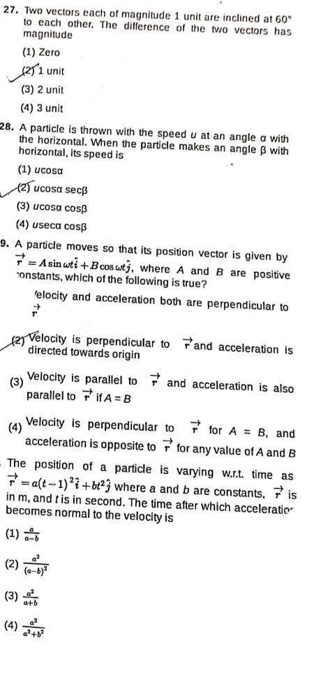 27 Two vectors each of magnitude 1 unit are | StudyX