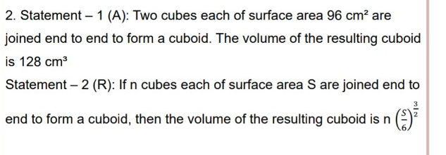 2 Statement - 1 (A) Two cubes each of | StudyX