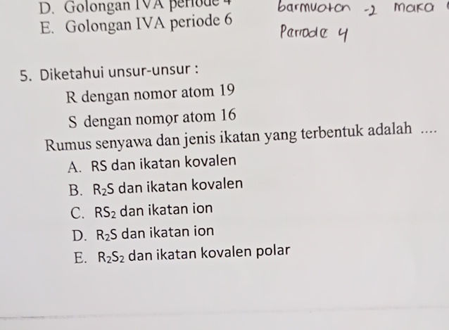 5 Diketahui unsur-unsur R dengan nomor atom | StudyX