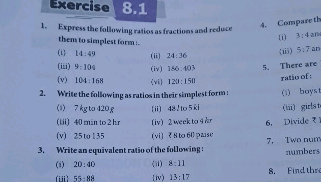 1 Express the following ratios as fractions | StudyX