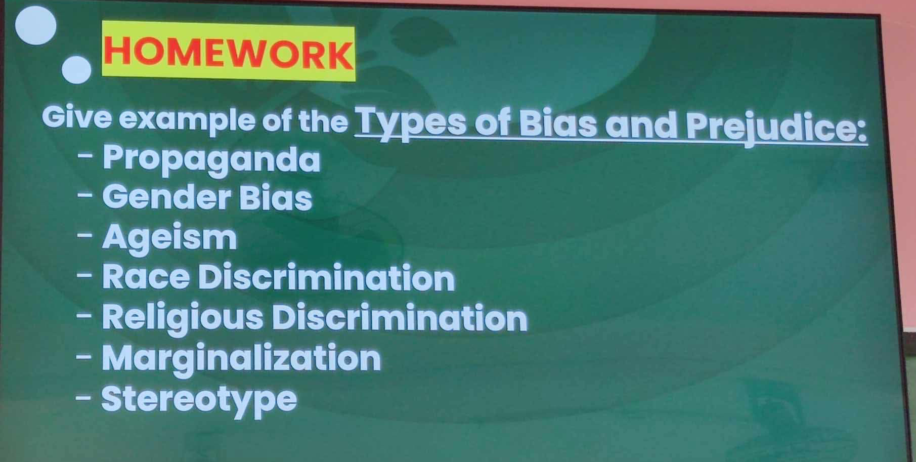 HOMEWORKGive example of the Types of Bias | StudyX