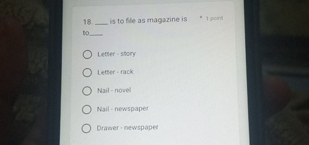 18 is to file as magazine is to Letter