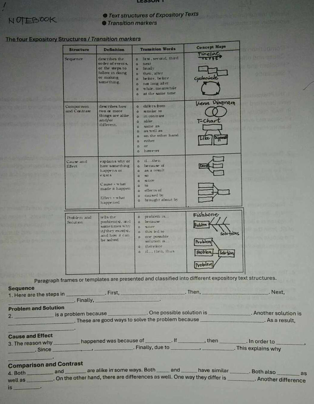 The four Expository Structures / Transition | StudyX