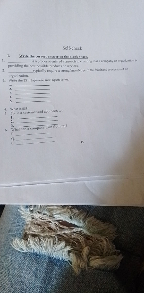 Self-check 1 Write the correct answer on the | StudyX