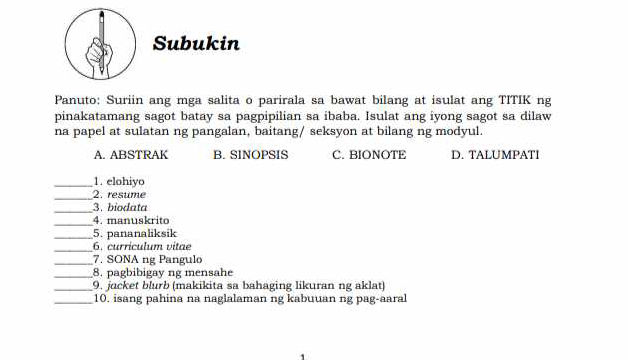 Subukin Panuto Suriin ang mga salita o | StudyX