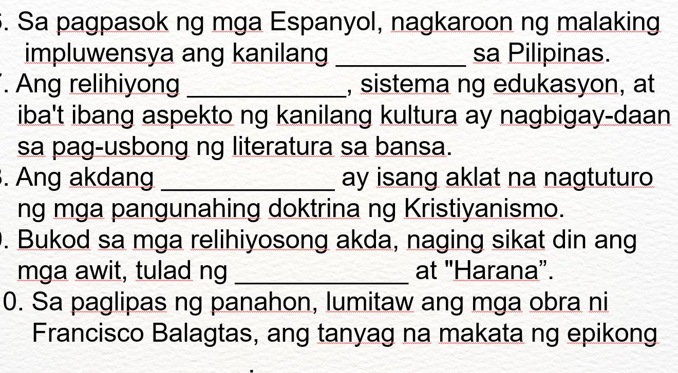 5 Sa pagpasok ng mga Espanyol nagkaroon ng | StudyX