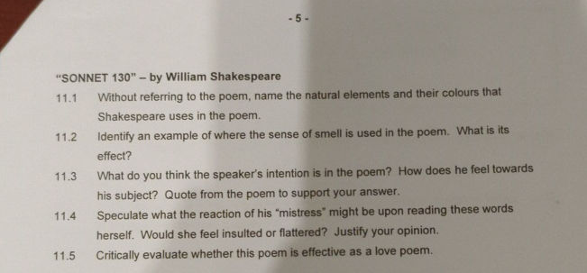 SONNET 130 - by William Shakespeare 111 | StudyX