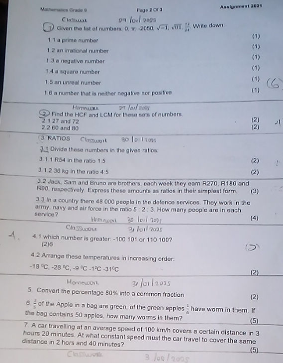 Assignment 2021 Mathematics Grade 9 Page 2 | StudyX