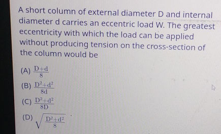 A short column of external diameter D and | StudyX