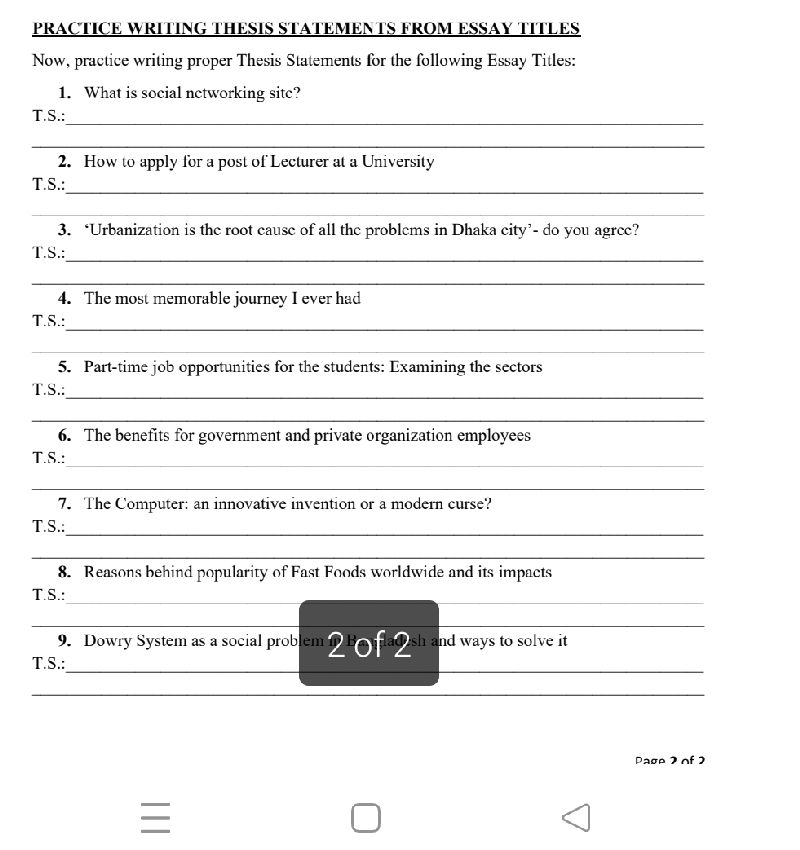 PRACTICE WRITING THESIS STATEMENTS FROM | StudyX