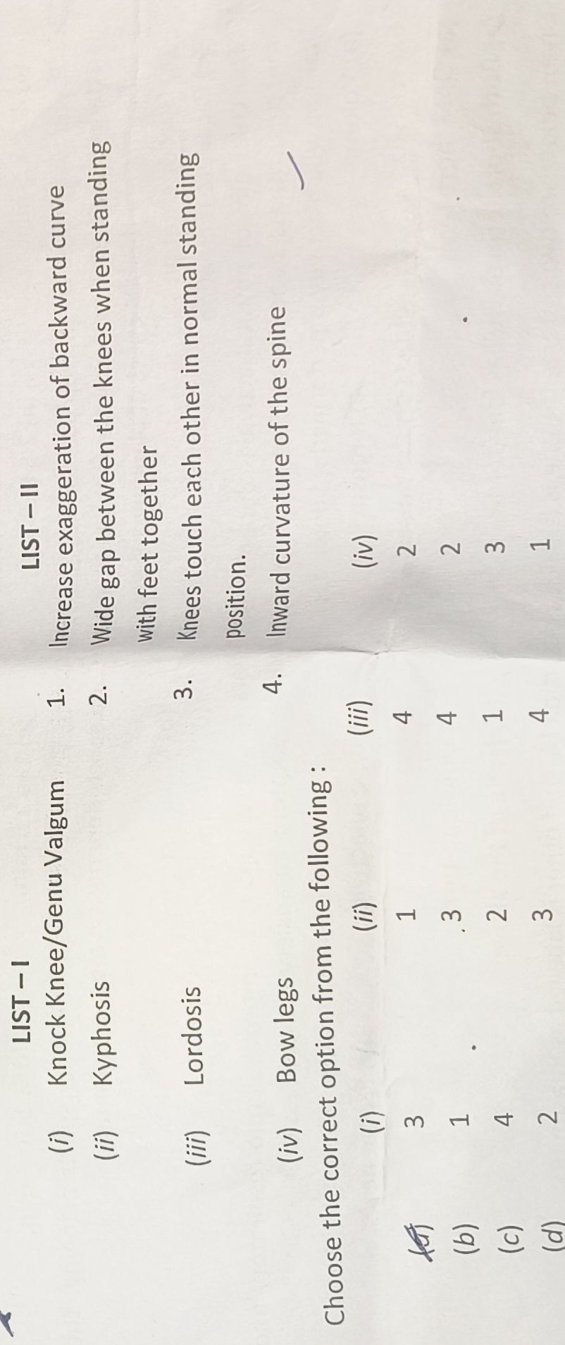 LIST-I (i) Knock Knee/Genu Valgum (ii) | StudyX