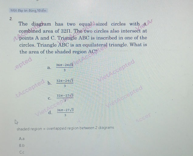 The diagram has two equal-sized circles with | StudyX
