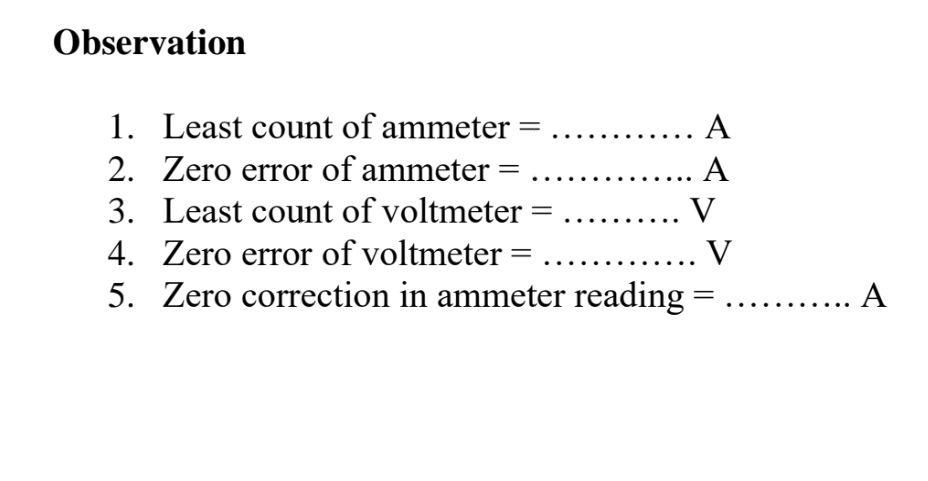 Observation 1 Least count of ammeter = A 2 | StudyX