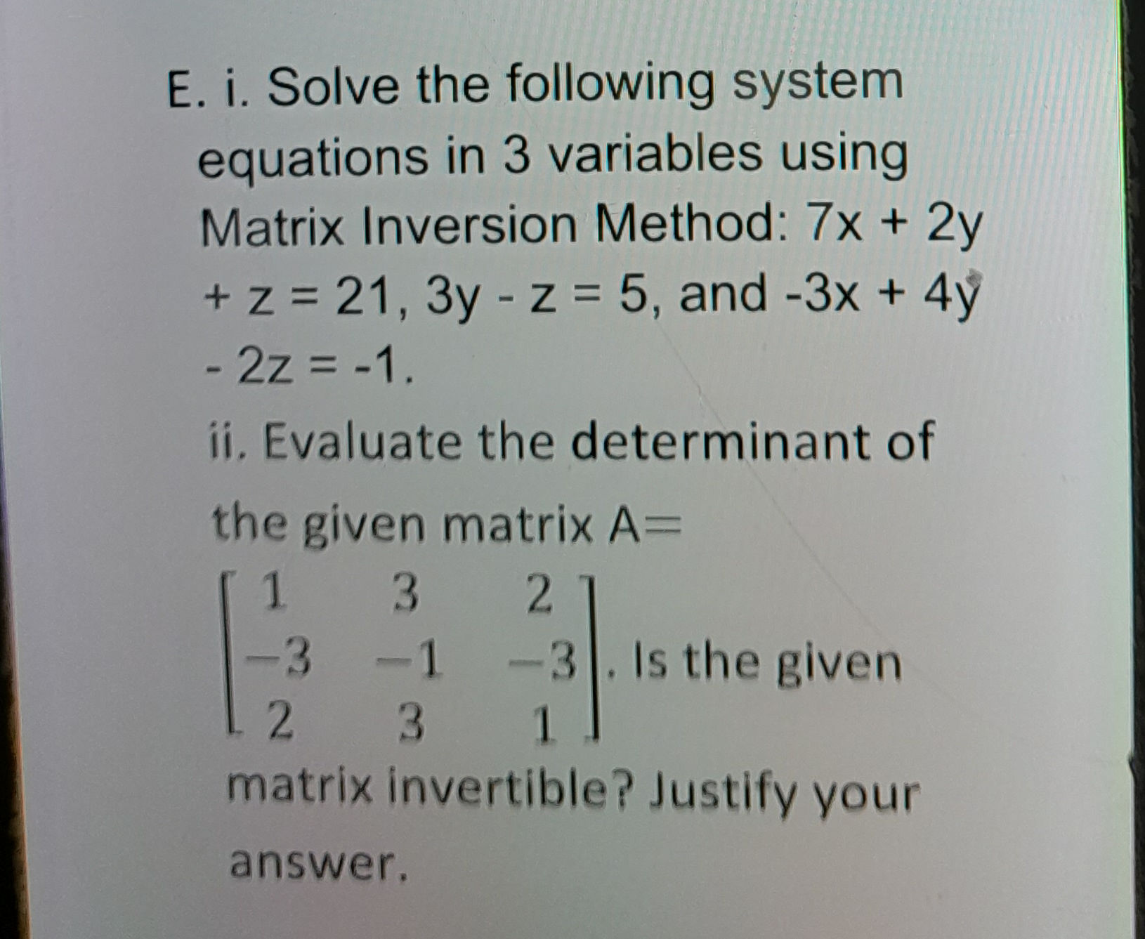 E i Solve the following system equations in | StudyX