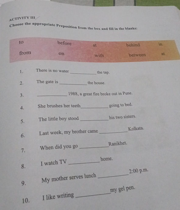 ACTIVITY III Choose the appropriate | StudyX