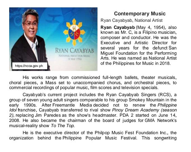 Contemporary Music Ryan Cayabyab National | StudyX