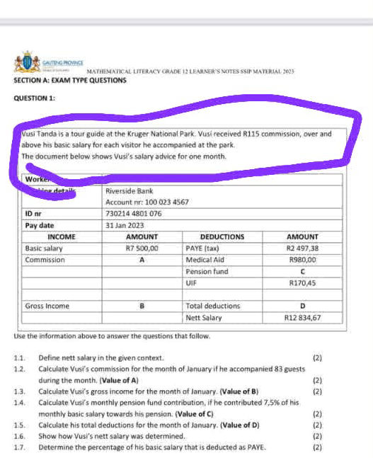 MATHEMATICAL LITERACY GRADE 12 LEARNERS | StudyX