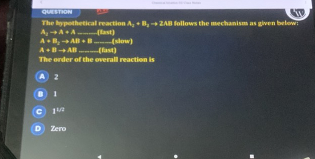 The hypothetical reaction A2 + B2 2AB | StudyX