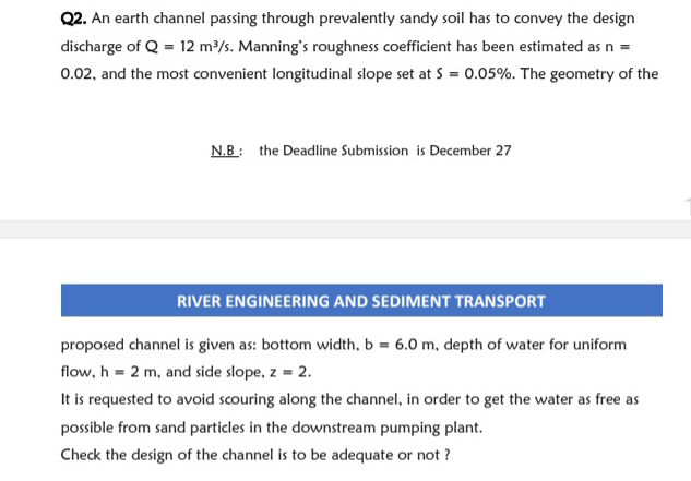 Q2 An earth channel passing through | StudyX