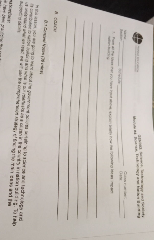 Name Section Schedule GEN003 Science | StudyX