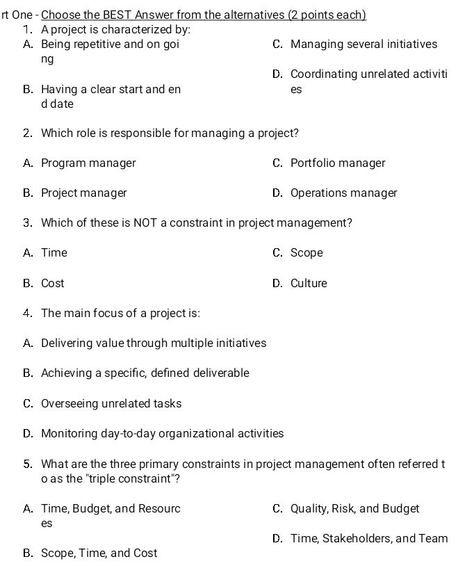 rt One - Choose the BEST Answer from the | StudyX