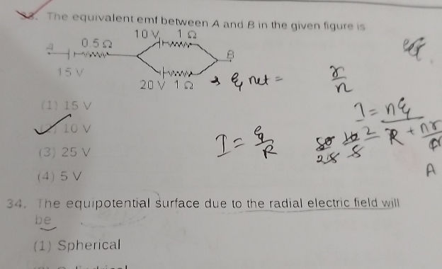 The equivalent emf between A and B in the | StudyX