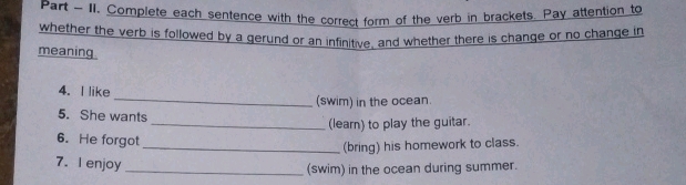 Part II Complete each sentence with the | StudyX