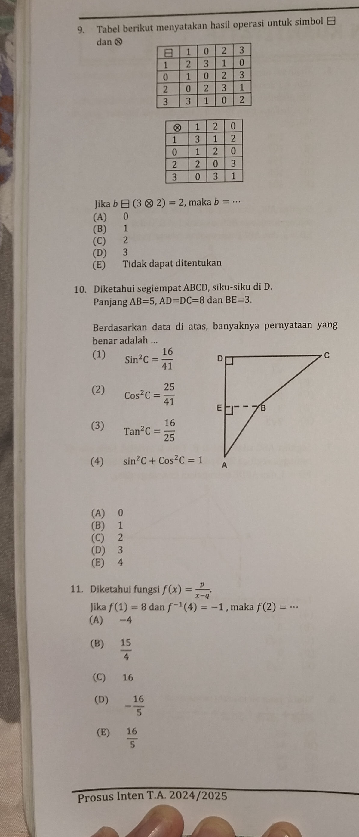 9 Tabel berikut menyatakan hasil operasi | StudyX