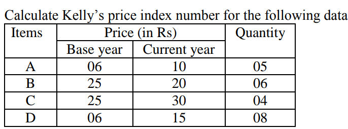 Calculate Kellys price index number for the | StudyX