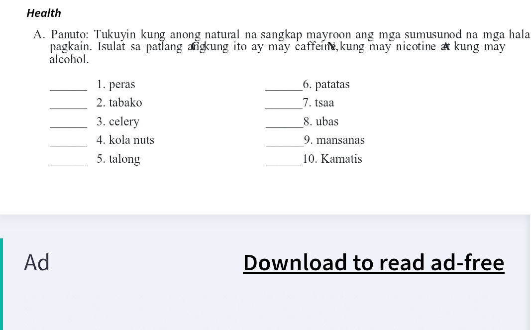 Health A Panuto Tukuyin kung anong natural | StudyX