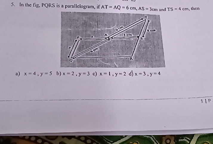 5 In the fig PQRS is a parallelogram if AT = | StudyX